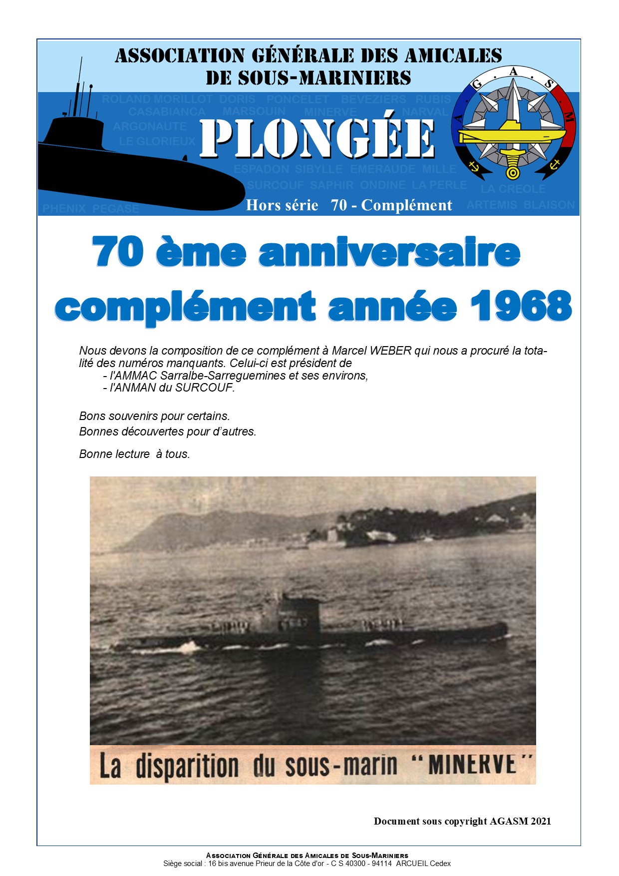 Plongée Hors-série complément année 1968 - AGASM-Sous-marins sous-marin